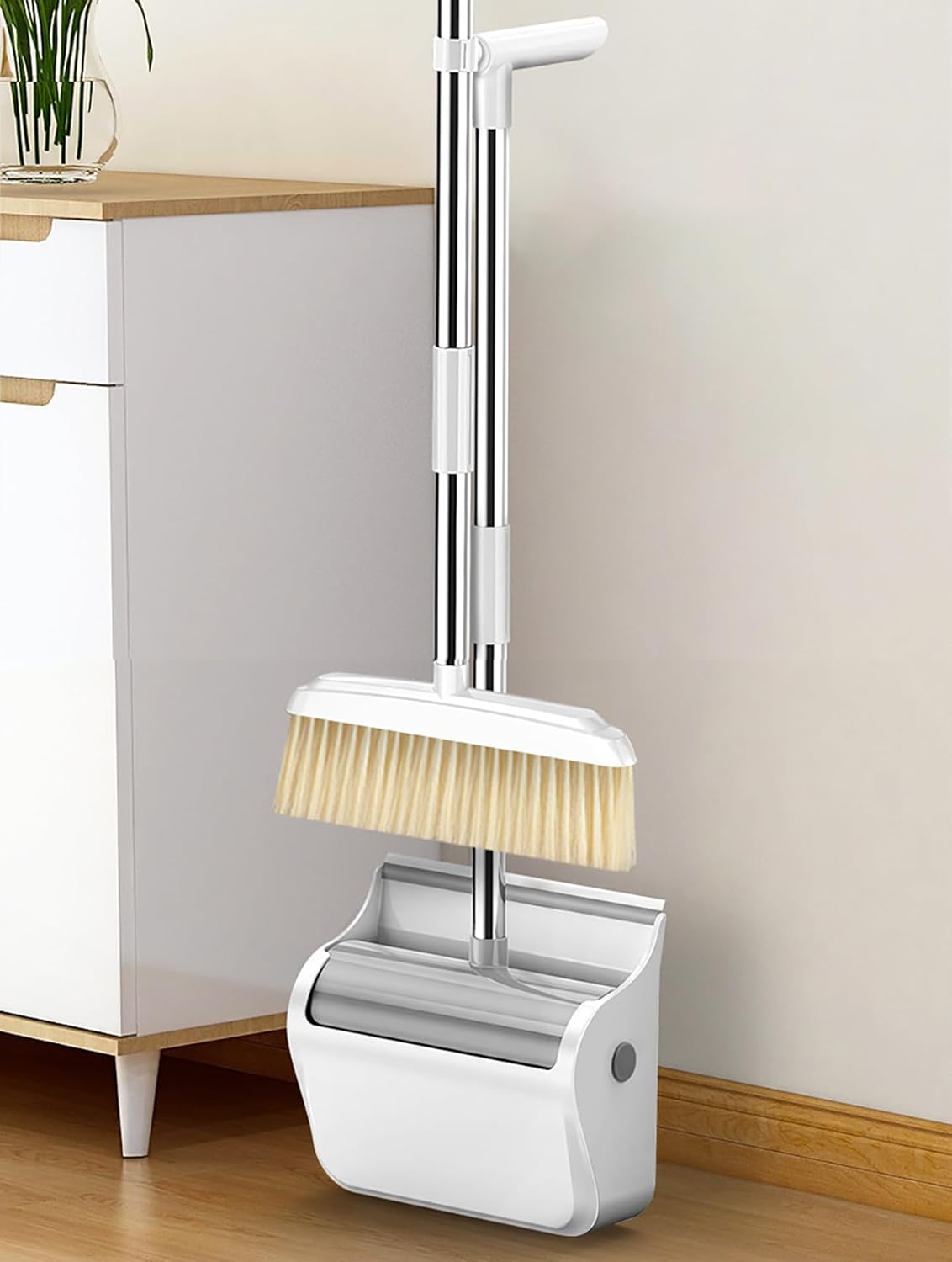 Buy Suction Broom and Dustpan Set, Foldable Stand Dust Pans with Rubber Broom, Broom and Dustpan ...