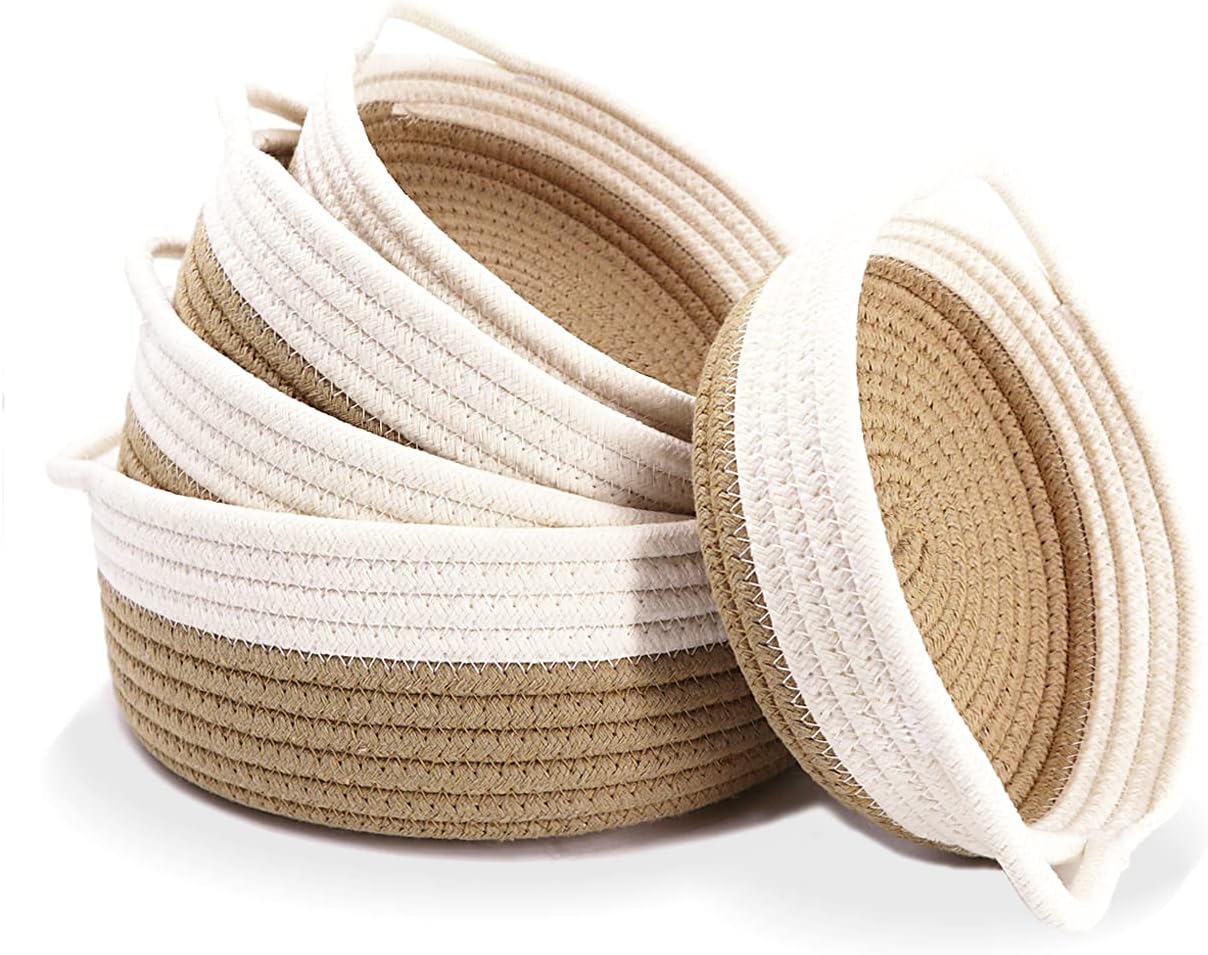 Buy Woven Basket, Cotton Rope Baskets Decorative Trays for Storage and ...