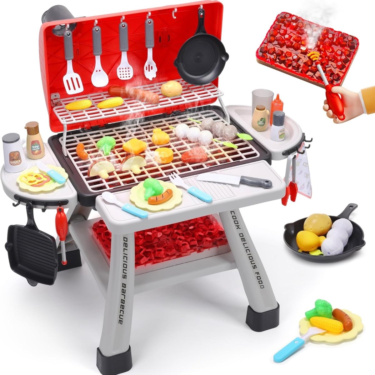 Buy CUTE STONE Kids Grill Playset BBQ Set Cooking Toy Pretend Kitchen ...