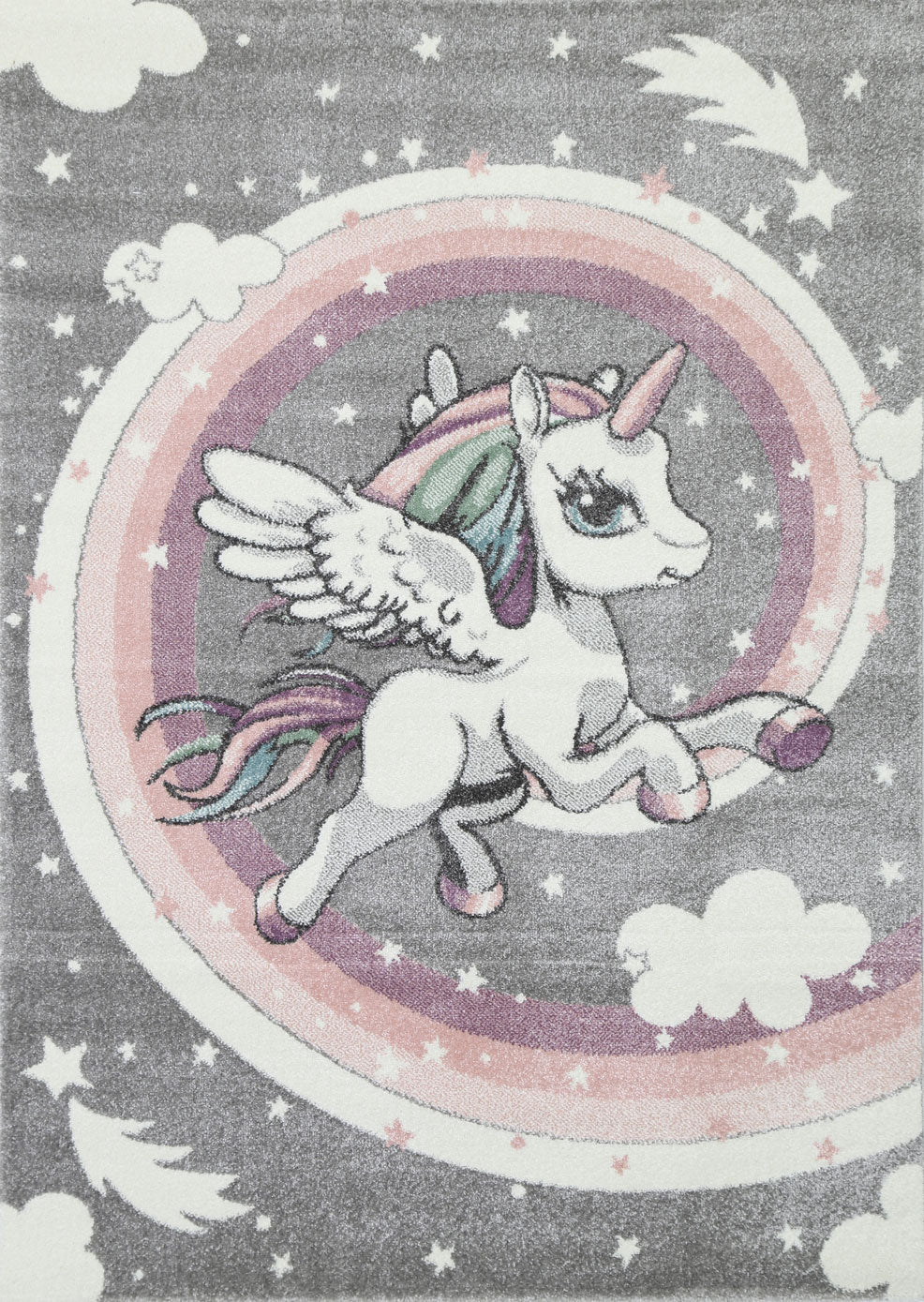 Buy Nova Rainbow Unicorn Kids Grey & Rainbow Rug - MyDeal Australia