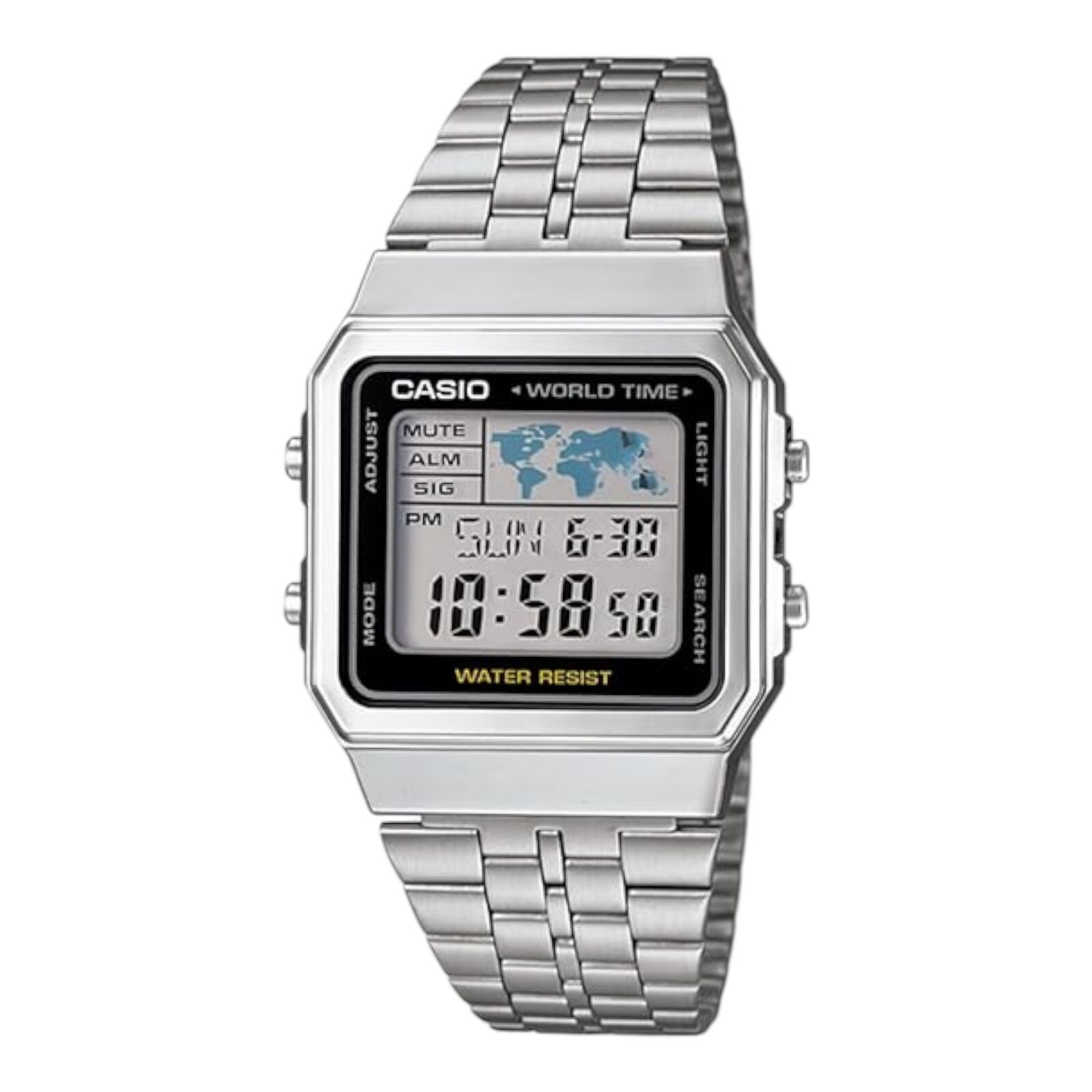 Buy Casio A500WA-1 Unisex Digital Watch World Time LED 34mm Stainless ...