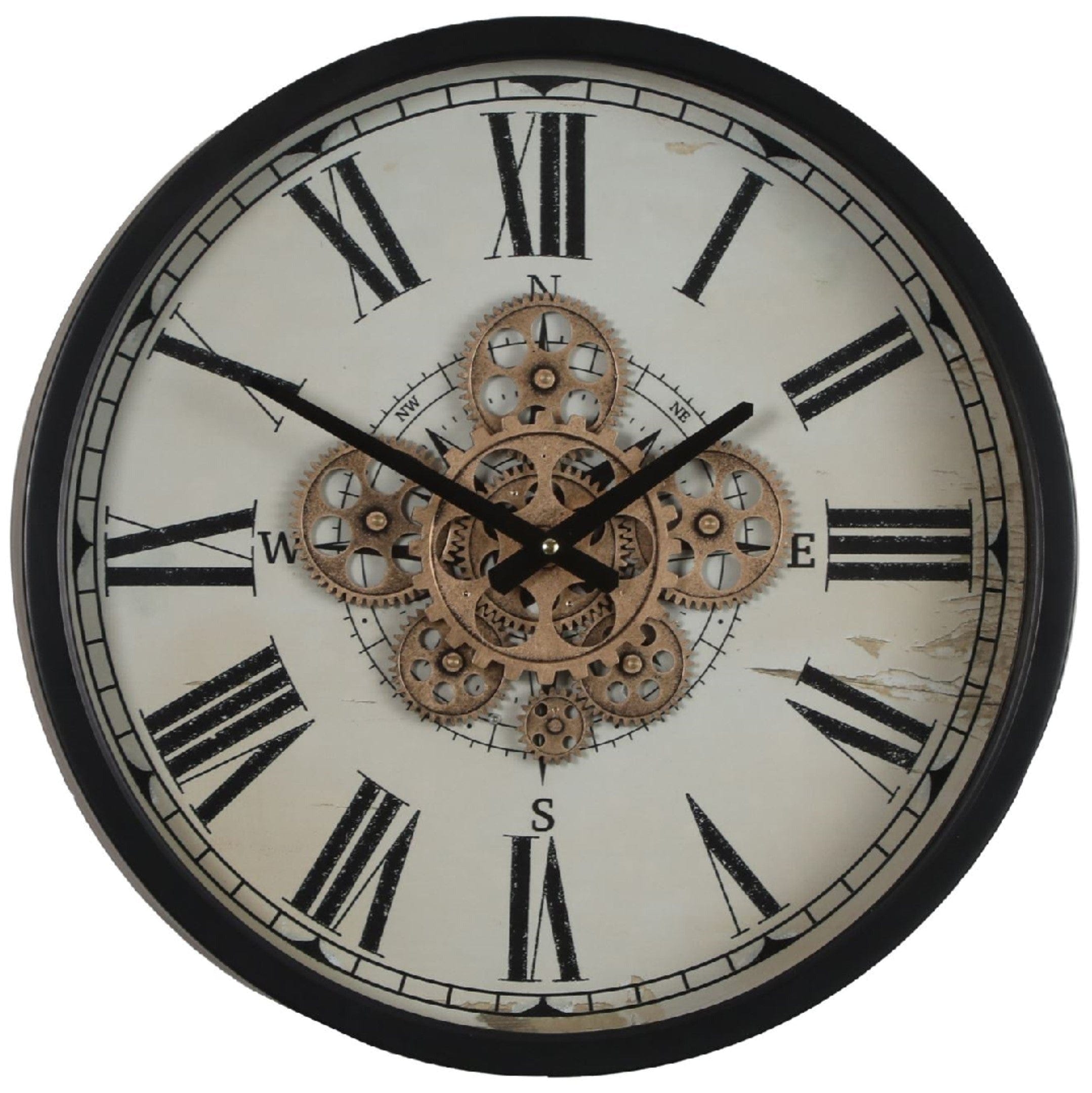 Buy Albert Round Moving Cogs Wall Clock Black w Natural - MyDeal Australia