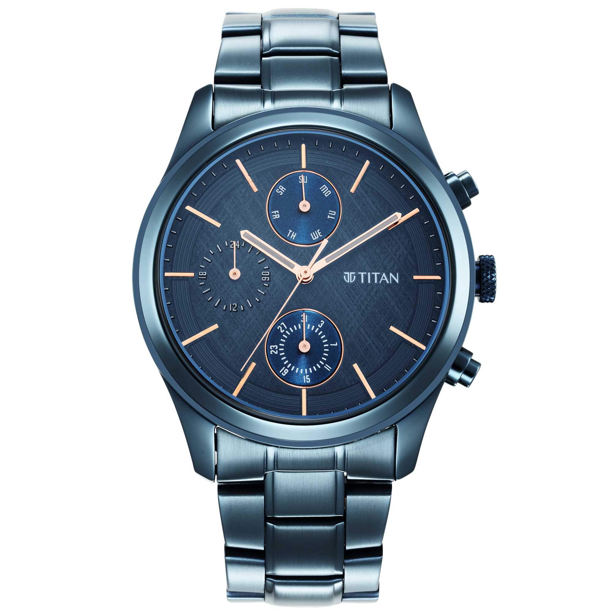 Buy Titan Neo Splash Blue Dial Analogue Quartz Stainless Steel Strap ...