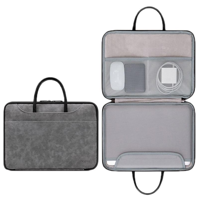 Buy 14 Inch Waterproof Leather Computer Bag Fully Open & Portable Gray ...
