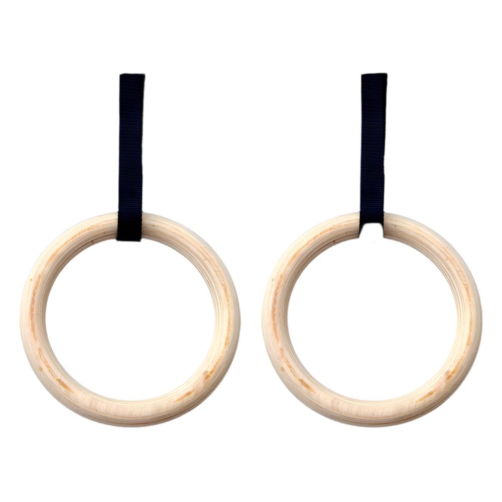Buy 2X Wooden Gymnastic Rings With Webbing Straps Olympic Gym Strength ...
