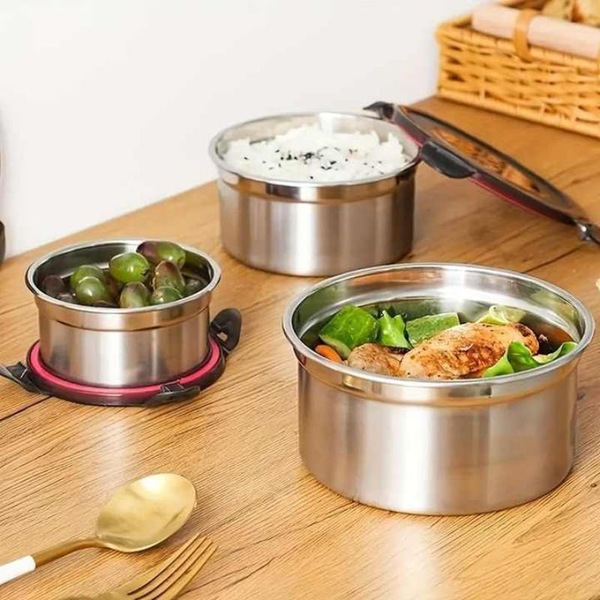 Buy 3 Piece Stainless Steel Food Storage Set With Leak Proof Lids Food ...