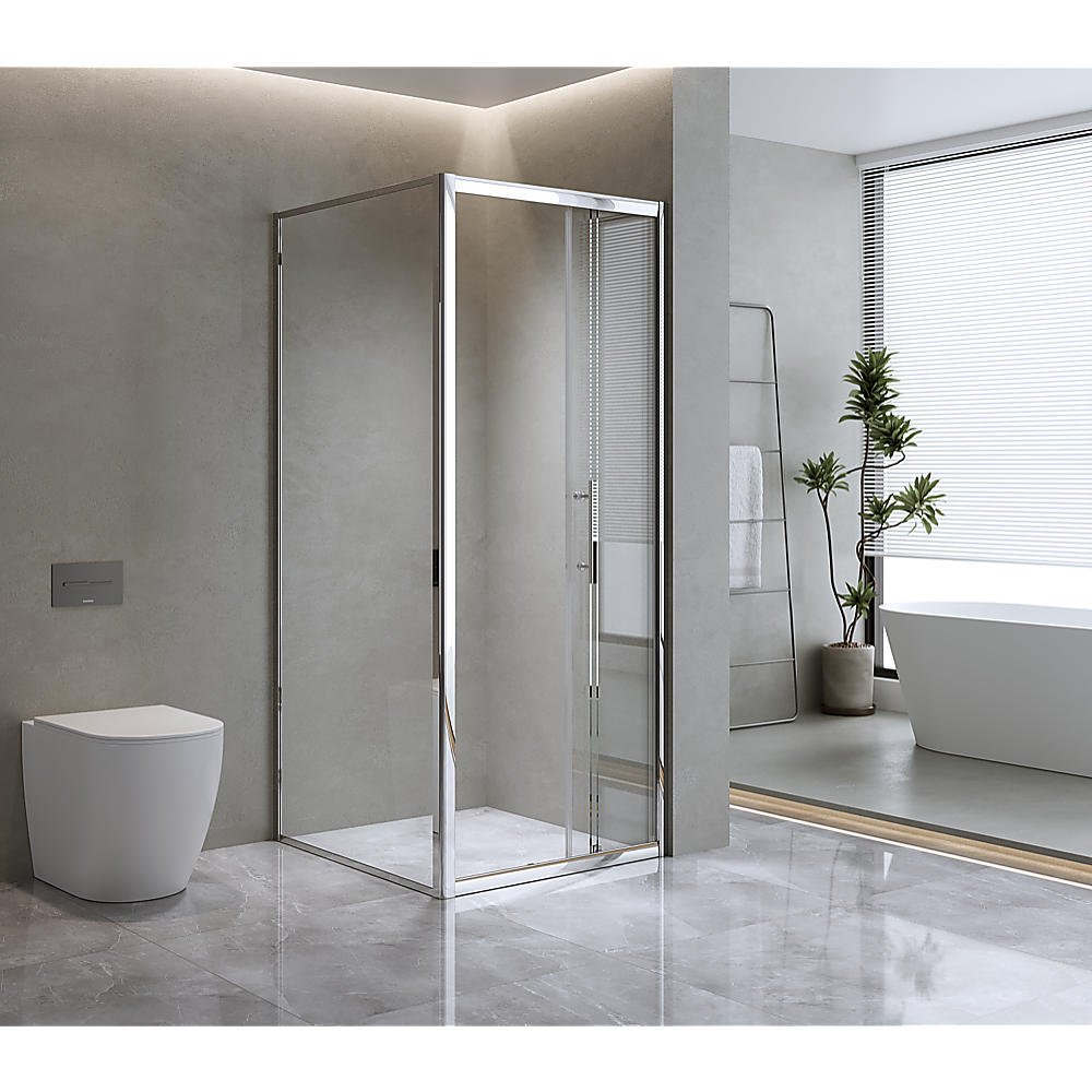 Buy 40Mm Contemporary Corner Sliding Chrome Shower Screen 86X92cm ...