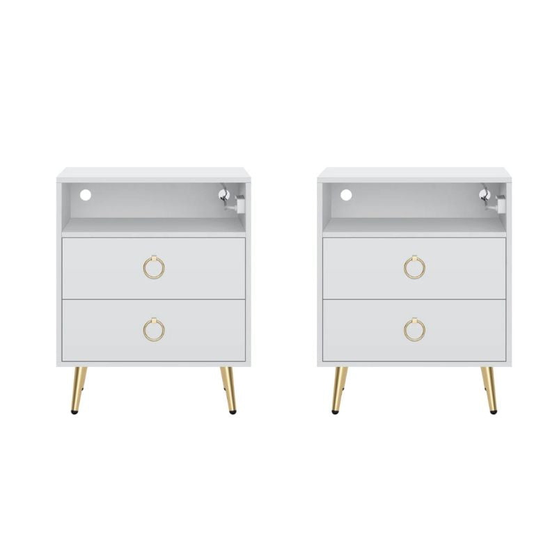 Buy Amelia Modern Led Bedside Table With Usb And Power Socket White X 2 ...