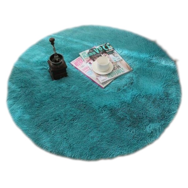 Buy Blue Fluffy Faux Fur Round Rug Kids Room Plush Shaggy Rugs Rugs ...
