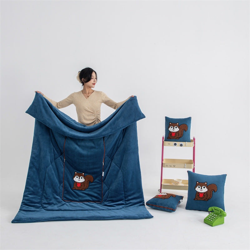 Buy Blue Little Squirrel 2 In 1 Foldable Car Pillow Blanket Cozy ...