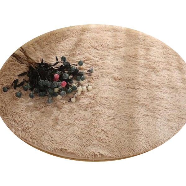 Buy Brown Fluffy Faux Fur Round Rug Kids Room Plush Shaggy Rugs Rugs ...