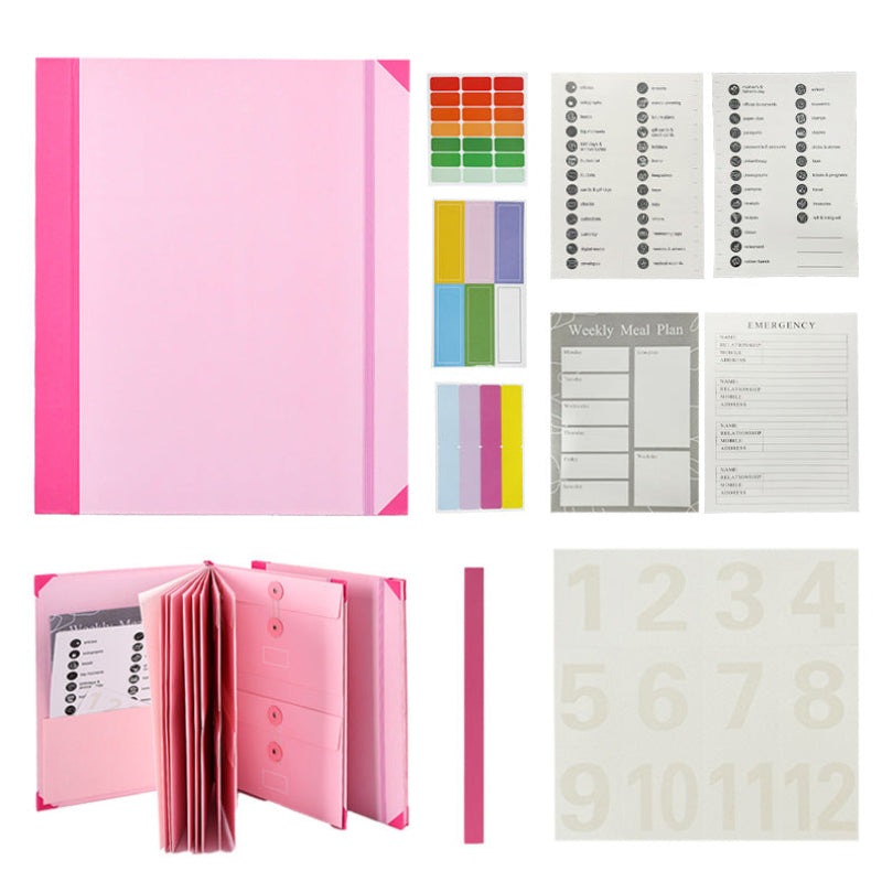 Buy Pink Accordion File Binder With 12 Envelopes Durable Document ...