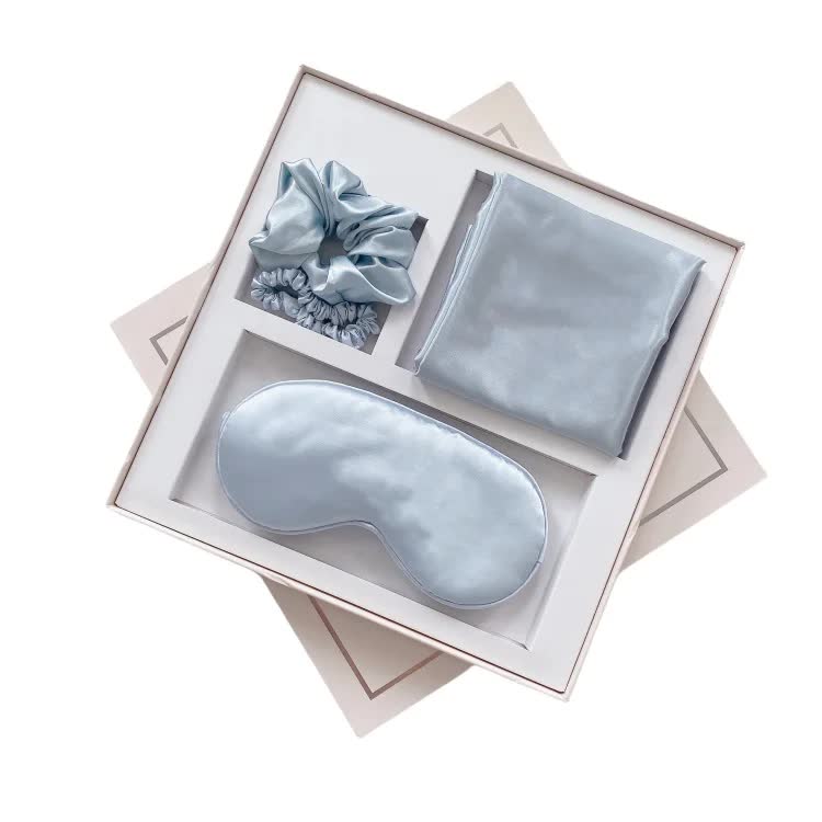 Buy Elosung Light Blue Luxury Faux Silk Sleep Gift Set 4 Piece Eye Mask ...