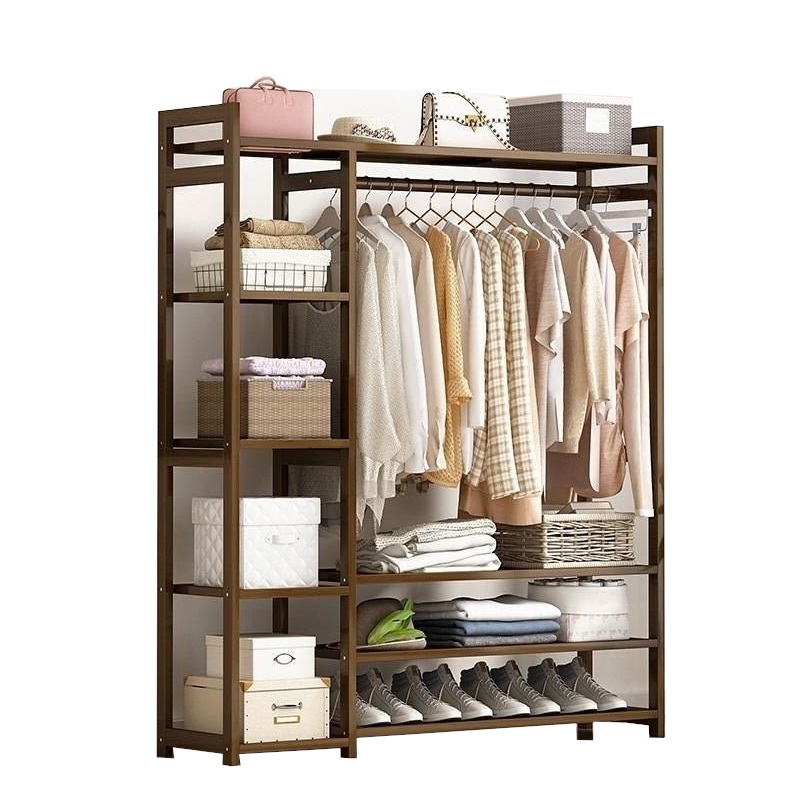 Buy Bamboo Clothes Rack Garment Closet Storage Organizer Hanging Rail ...