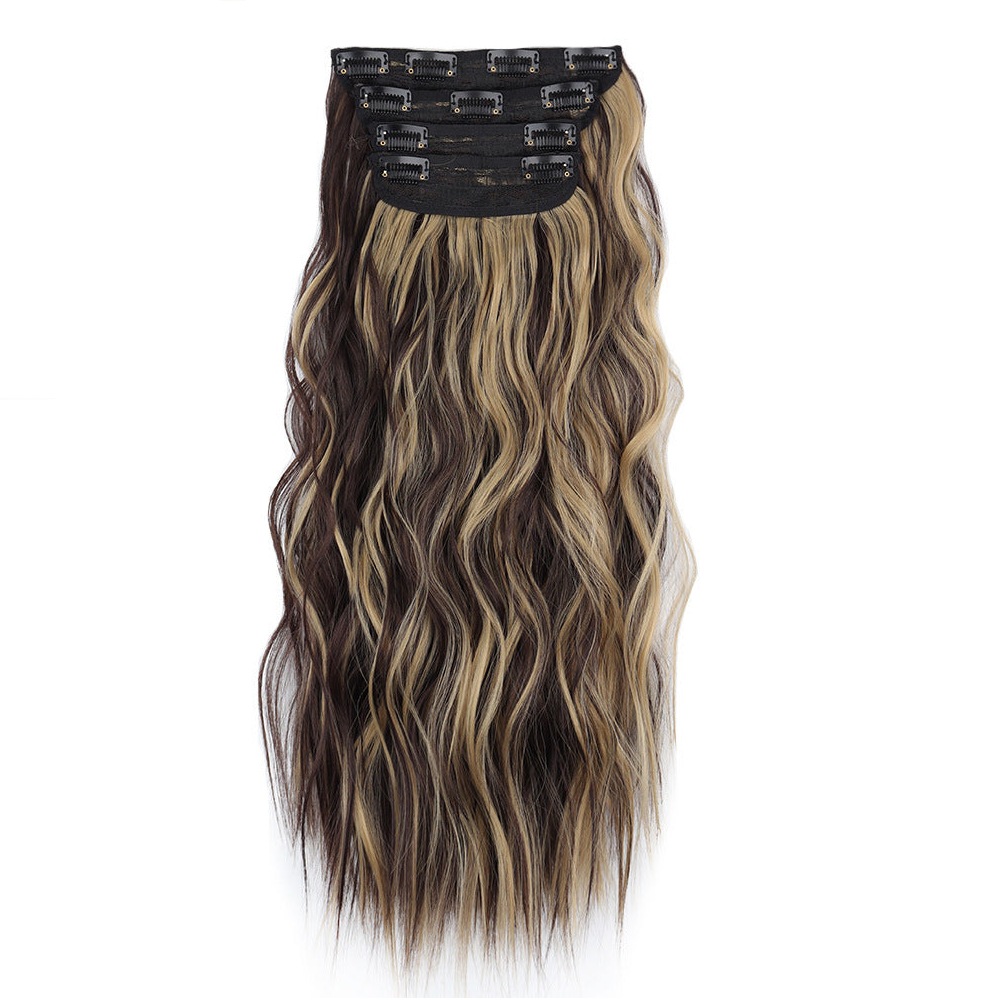 Buy Hair Extensions 4 Pcs Set Brown High Quality Wavy Clip In 50Cm 200G ...