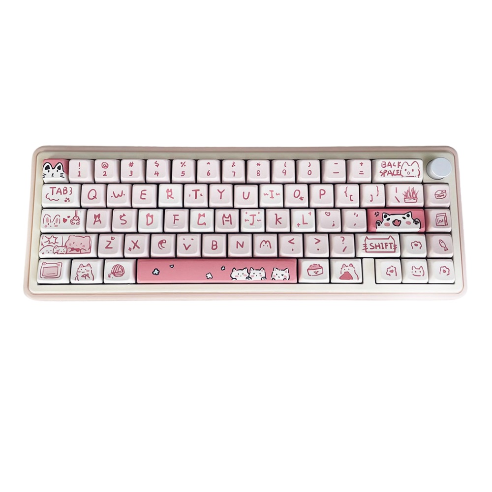 Buy Keycap Keyboard Pink 66 Keys Cat Theme Mechanical Sublimation ...