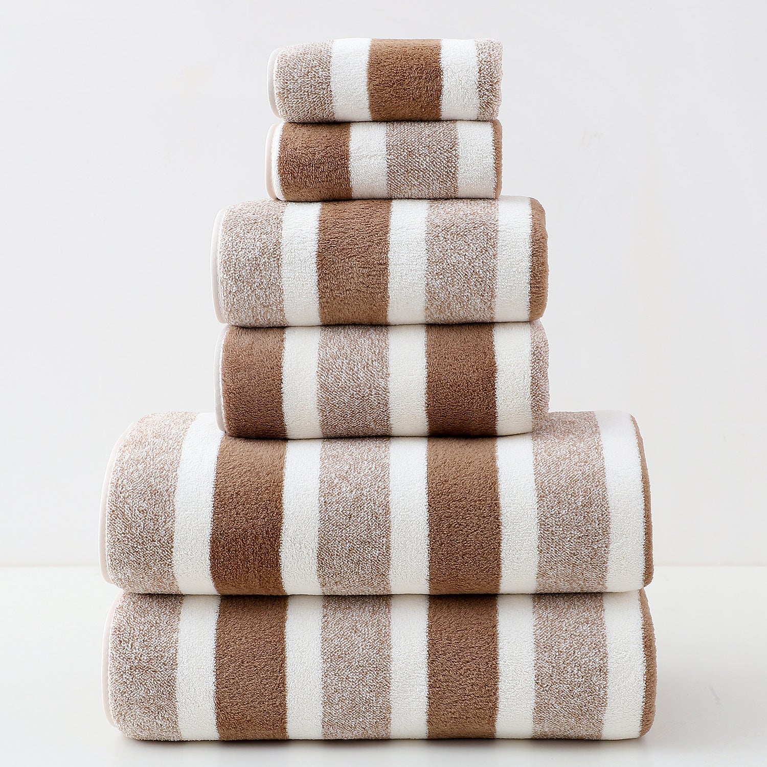 Buy Luxury Cotton Brown Wide Stripe Towel Set 6 Piece Set (2 Hand ...