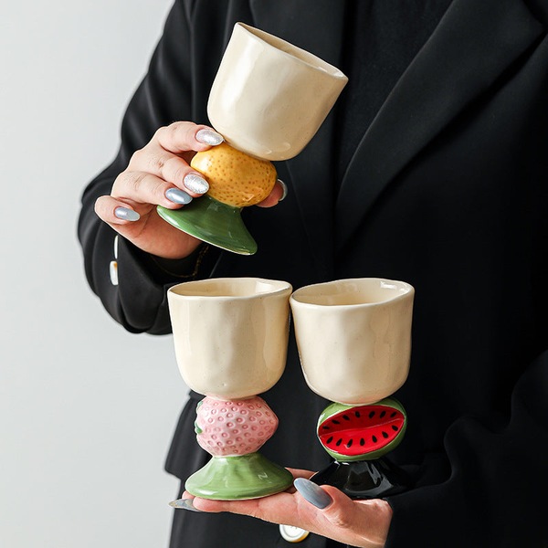 Buy Pink Whimsical Strawberry Stem Ceramic Goblet 150Ml Hand Painted Strawberry Design, Unique ...