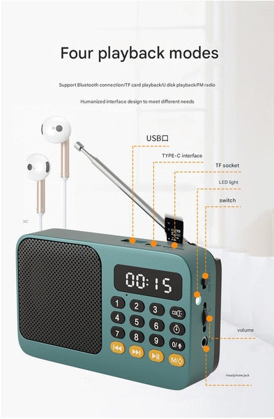 Buy Portable Digital Music Player Fm Radio 4 Playback Modes Led Flashlight White Portable Am/Fm ...