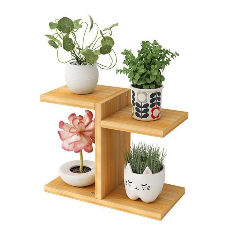 Simple Wooden Desktop Plant Shelves Home Office Flower Pot Plant Rack ...