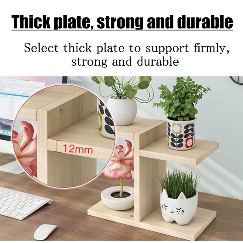 Simple Wooden Desktop Plant Shelves Home Office Flower Pot Plant Rack ...