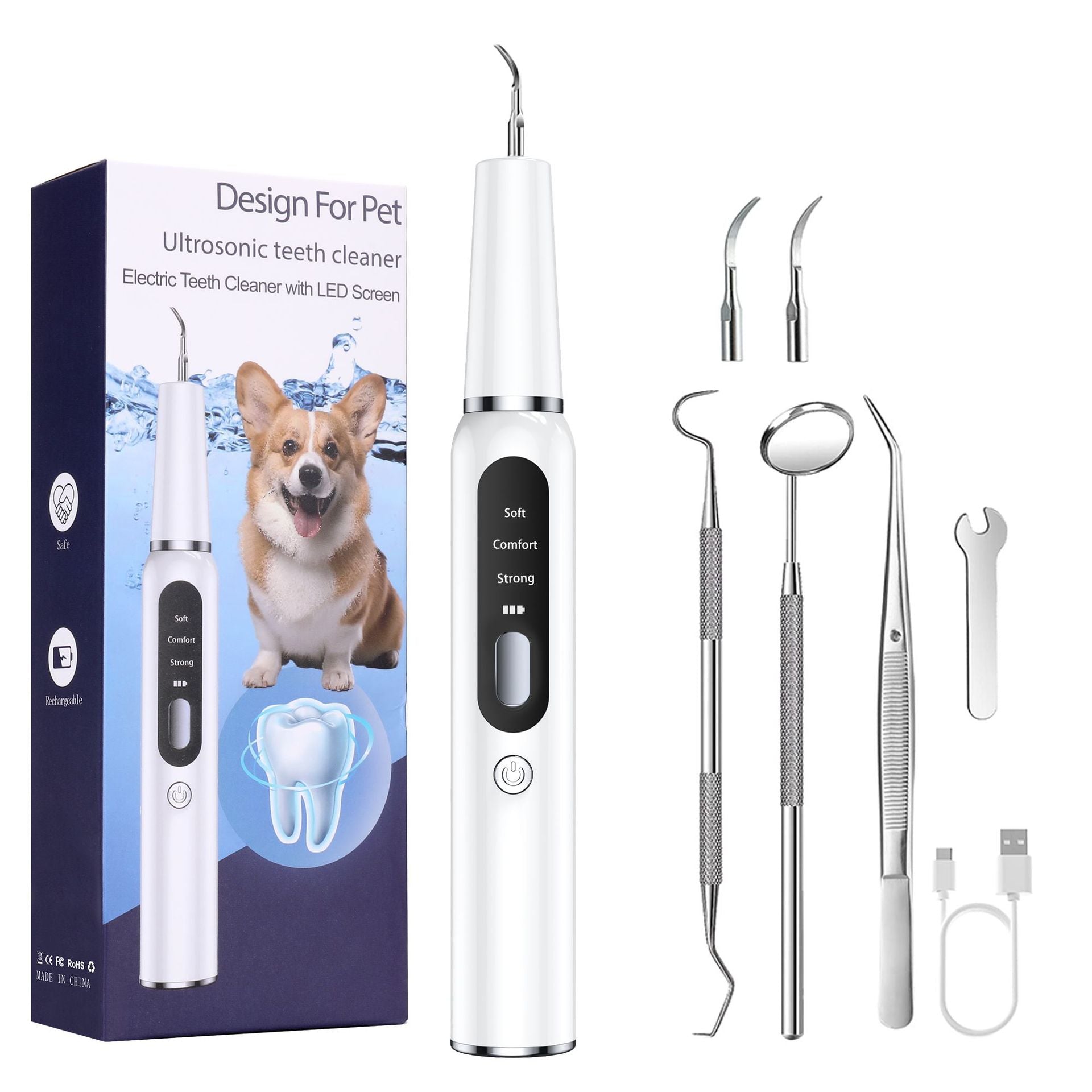 Buy White Professional Pet Dental Cleaning Kit Ultrasonic Scaler Tools ...