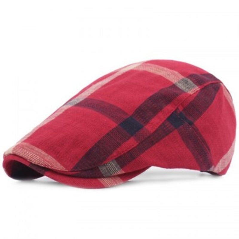 Buy Women Grid Casual Outdoor Visor Forward Hat Flat Cap Beret Red ...