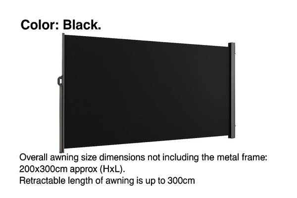 Buy Elora Side Awning 2x3m Black Retractable Sun Shade Outdoor Blinds ...