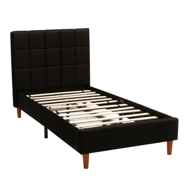 Bed Frame Single Size Black Colour Linen Fabric Bedroom Furniture ...
