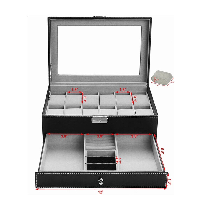 Buy Leather 12 Watch Box with Jewelry Display Drawer Lockable Watch ...