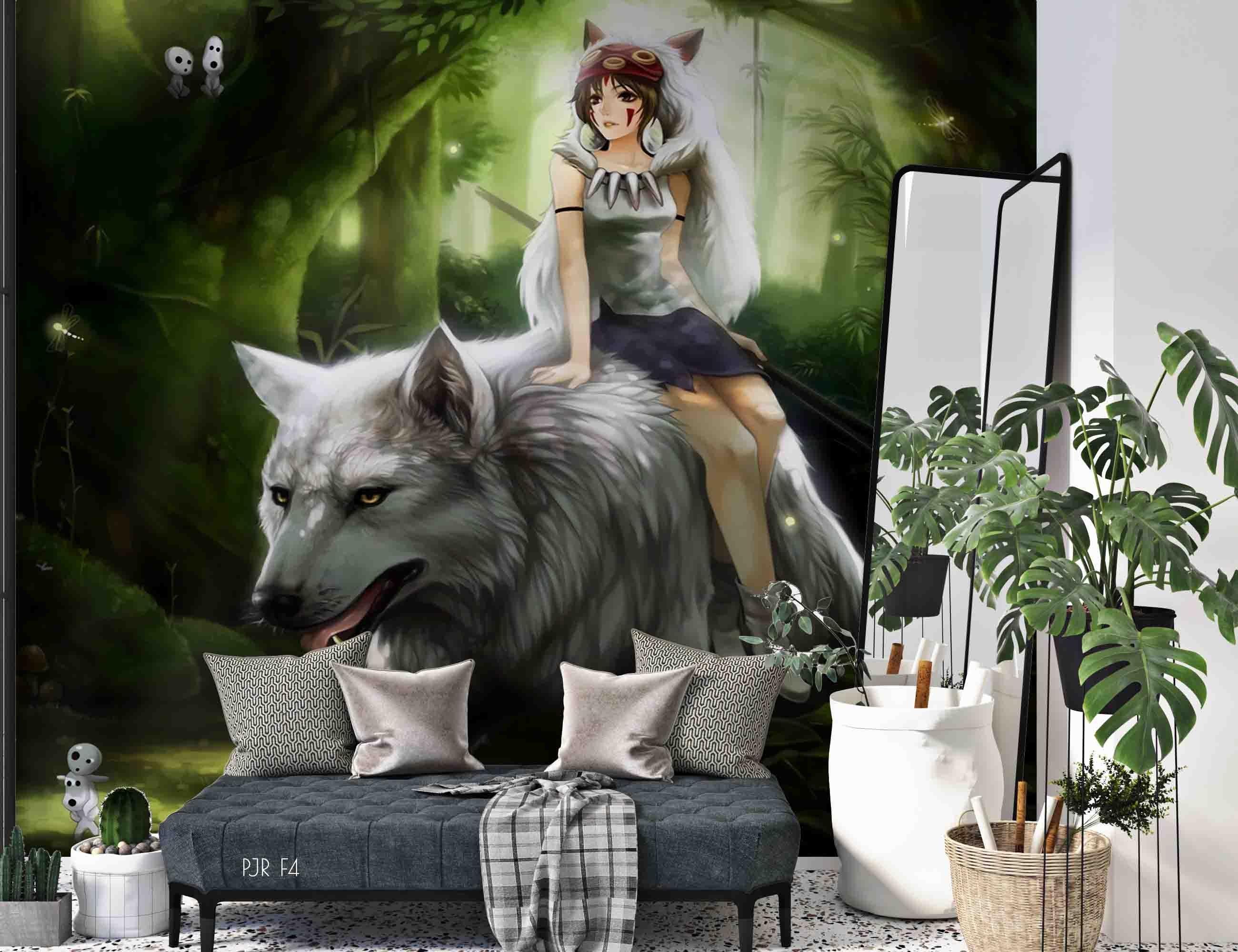 Buy 3D Beautiful Girl Wolf Wall Mural Wallpaper WJ 5149 - MyDeal Australia
