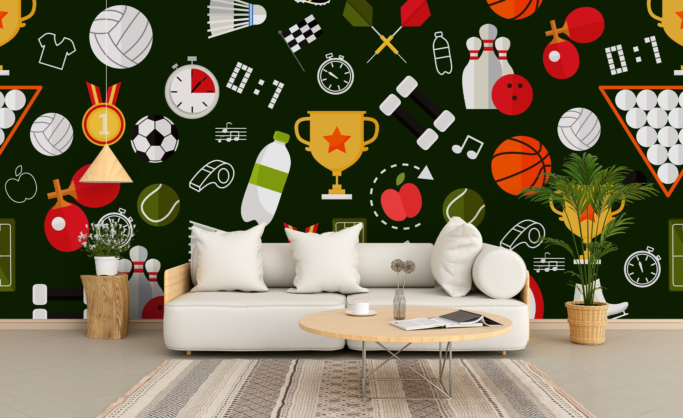 Buy 3D Cartoon Ball Games Wall Mural Wallpaper 52 - MyDeal Australia