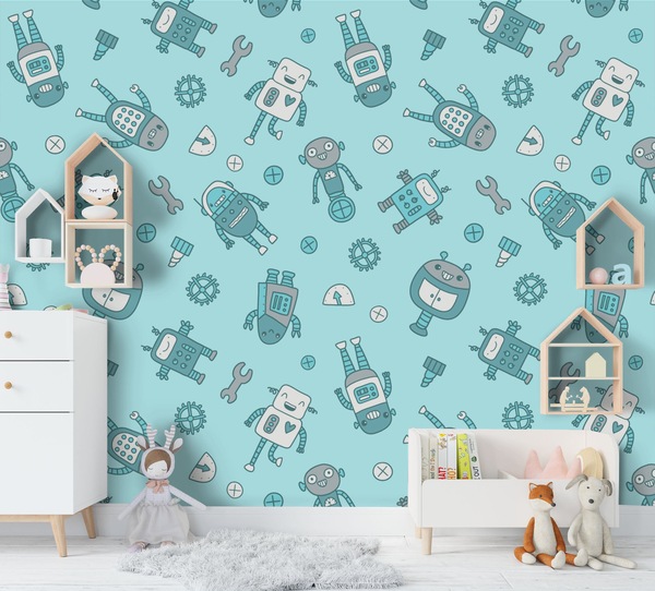 Buy 3D Cartoon Robot Blue Wall Mural Wallpaper 27 - MyDeal Australia