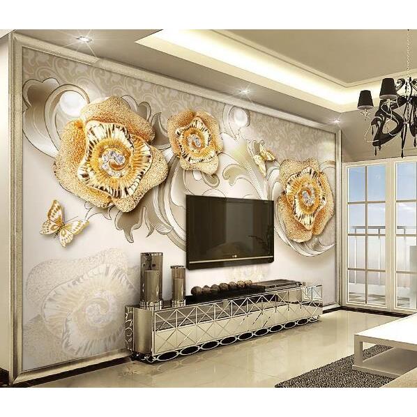 Buy 3D Golden Rose Wall Mural Wallpaper 883 - MyDeal Australia