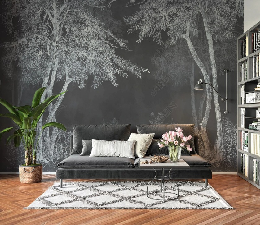 Buy 3D Hand Drawn Grey Forest Wall Mural Wallpaper LQH 125 - MyDeal ...