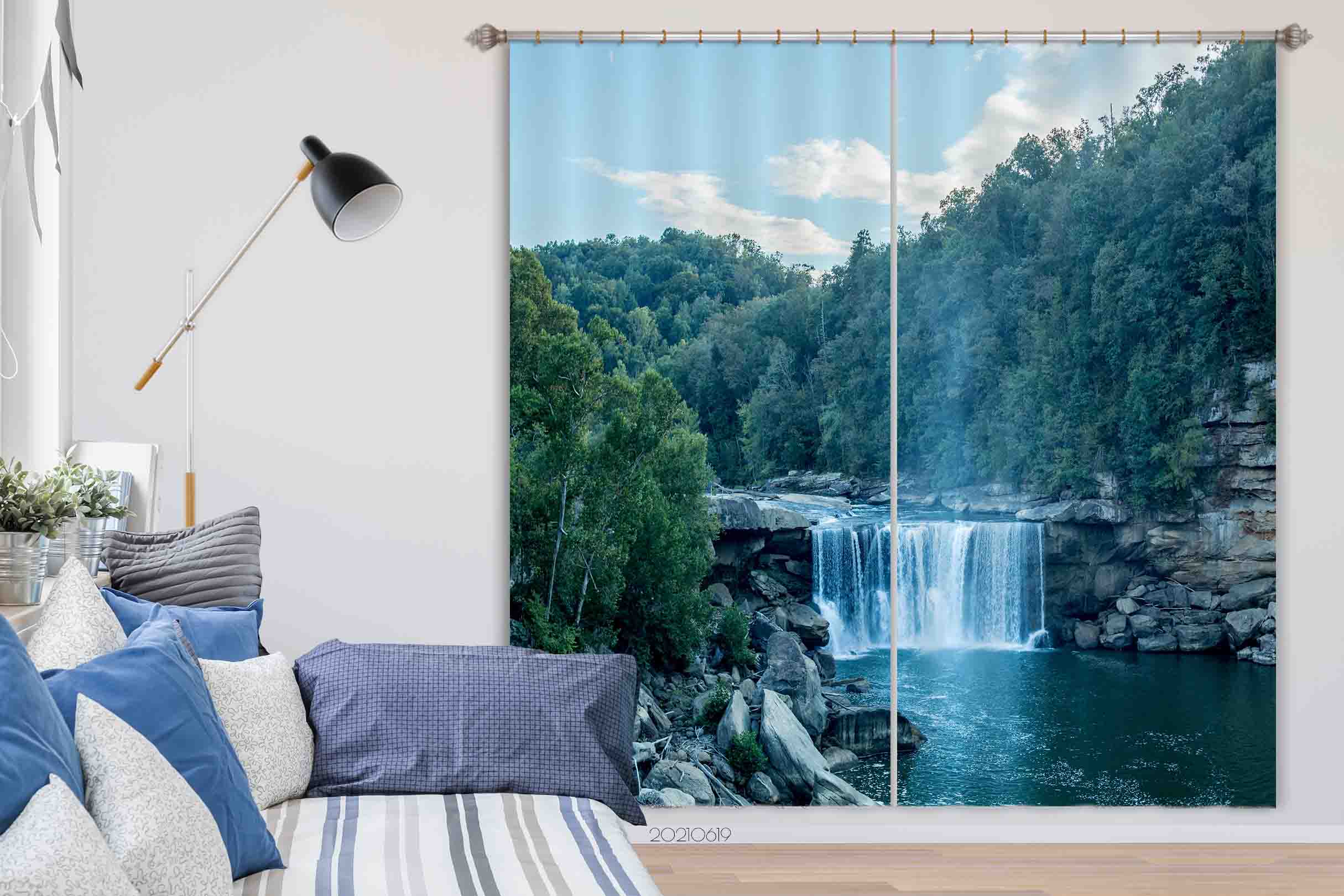 Buy 3D Lake Water Jungle Green Landscape Nature Curtains and Drapes LLL ...