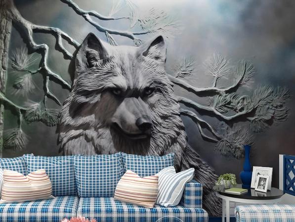 Buy 3D Relief Pine Wolf Wall Mural Wallpaper 4 - MyDeal Australia