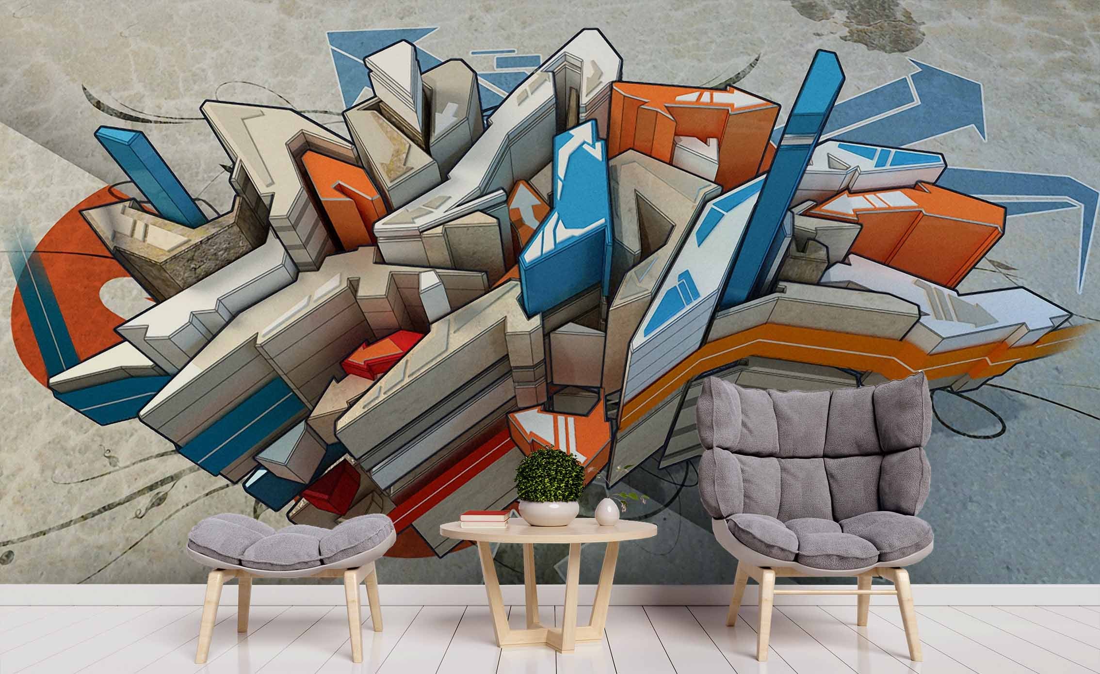 Buy 3D Solid Colourful Graffiti Art Wall Mural Wallpaper ZY D49 ...