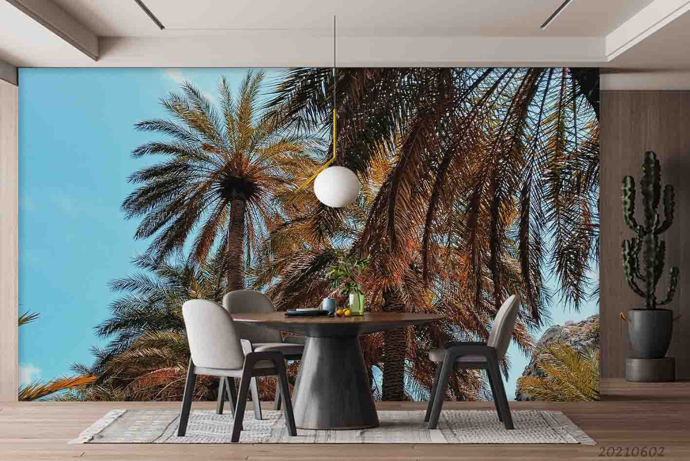 Buy 3D Tropical Plant Coconut trees Leaf Golden Wall Mural Wallpaper ...