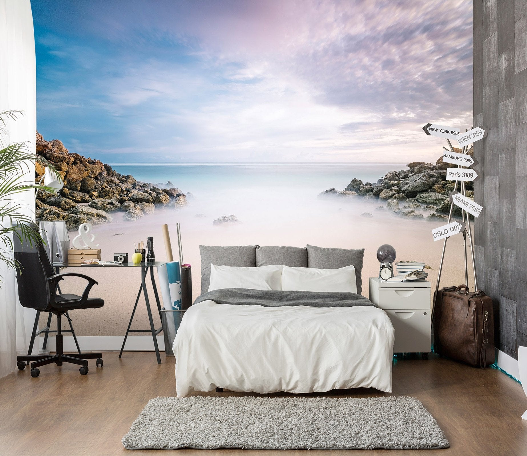 Buy 3D white clouds beach 106 wall murals - MyDeal Australia