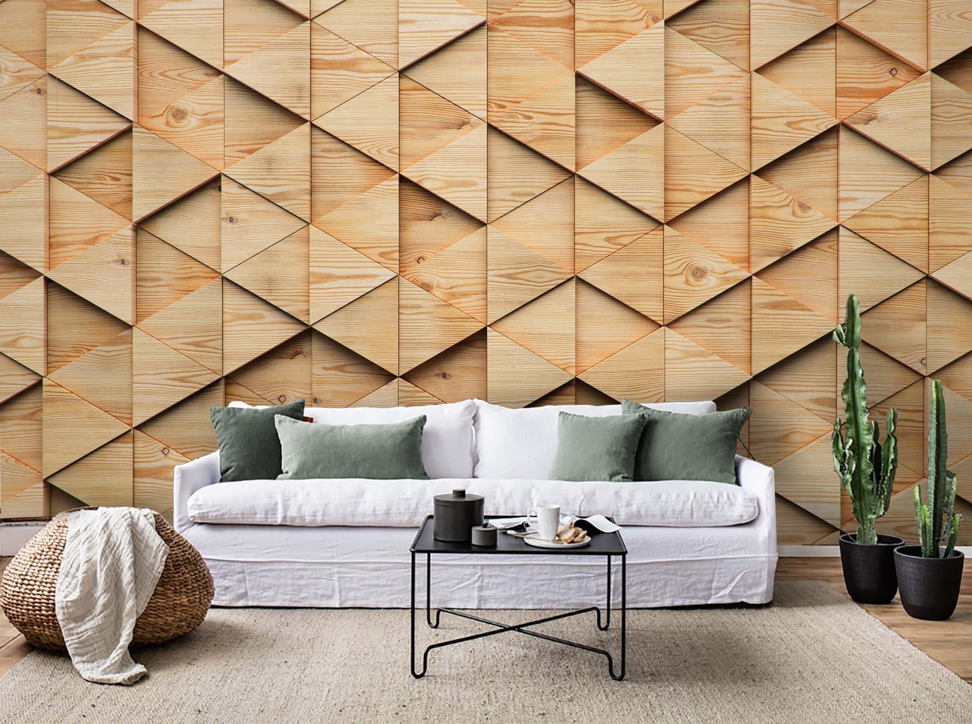 Buy 3D Wood Triangle Combination Wall Mural Wallpaper 39 - MyDeal Australia