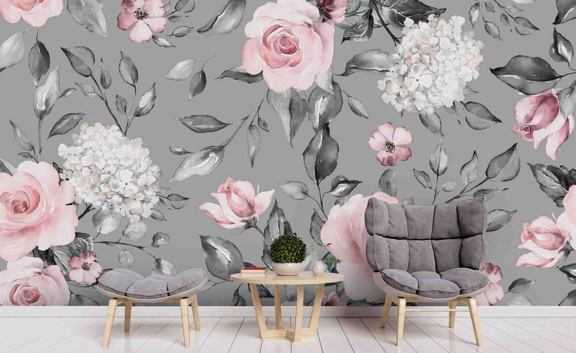 Buy 3D Hand Drawn Pink Floral Leaves Wall Mural Wallpaper LQH 99 - MyDeal Australia
