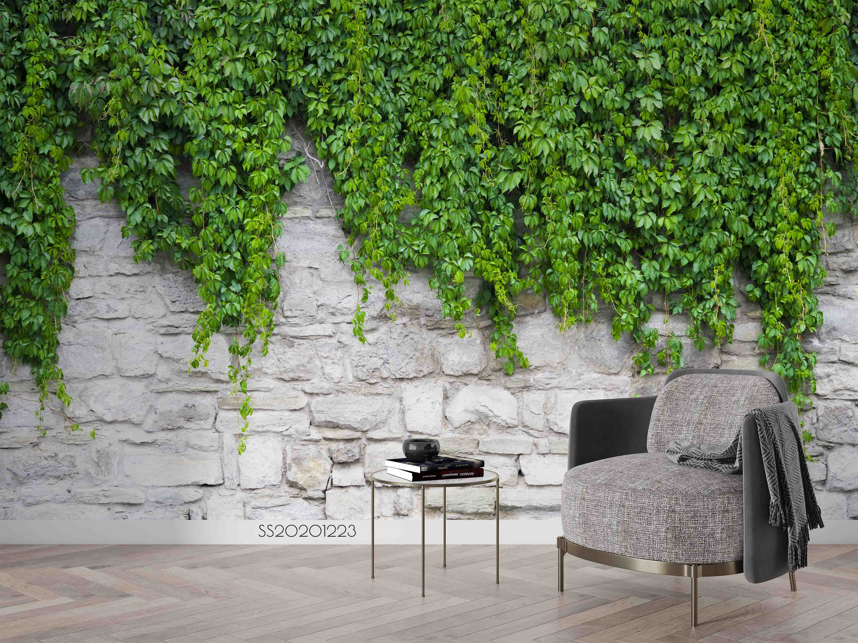 Buy 3D Stone Wall Green Plant Leaf Wall Mural Wallpaper LQH 64 - MyDeal Australia