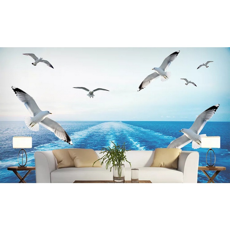 Buy 3D Blue Sea Seagull Wall Mural Wallpaper LQH 119 - MyDeal Australia