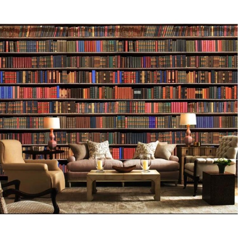 Buy 3D Retro Library Bookshelf Wall Mural Wallpaper 467 - MyDeal