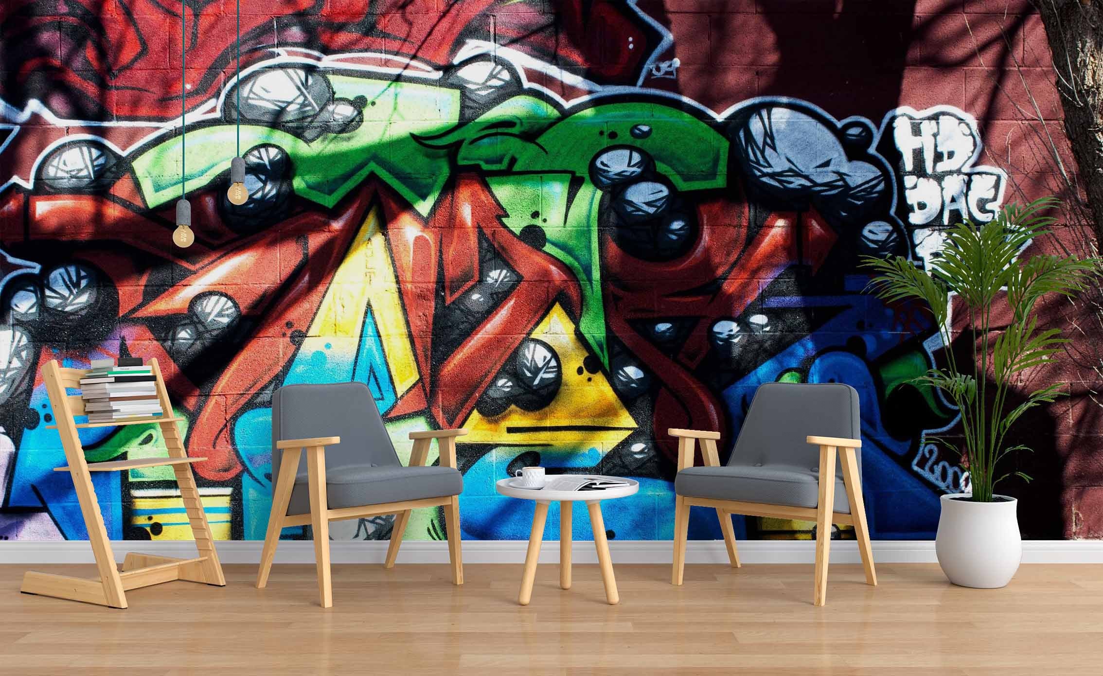 Buy 3D Red Wall Colourful Graffiti Art Wall Mural Wallpaper ZY D36 ...