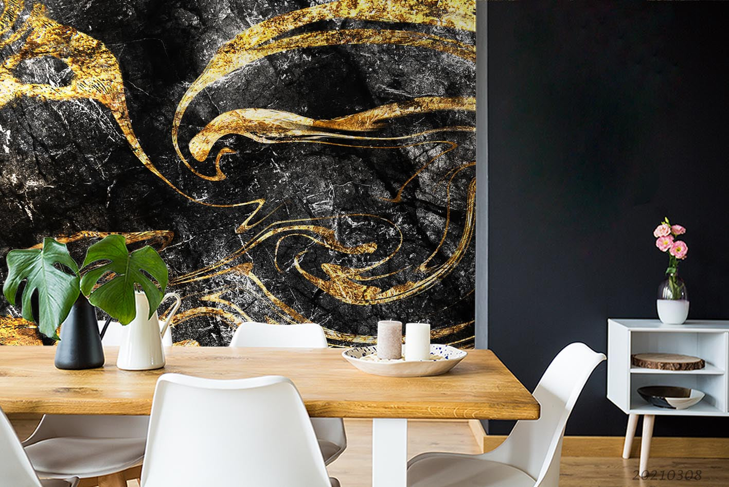 Buy 3D Abstract Golden Marble Texture Wall Mural Wallpaper LQH 57 - MyDeal Australia