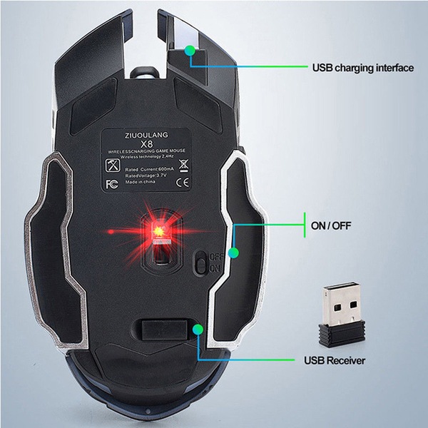 Buy X8 2.4Ghz 6-Button 2400DPI Wireless Mouse Rechargeable Wireless ...