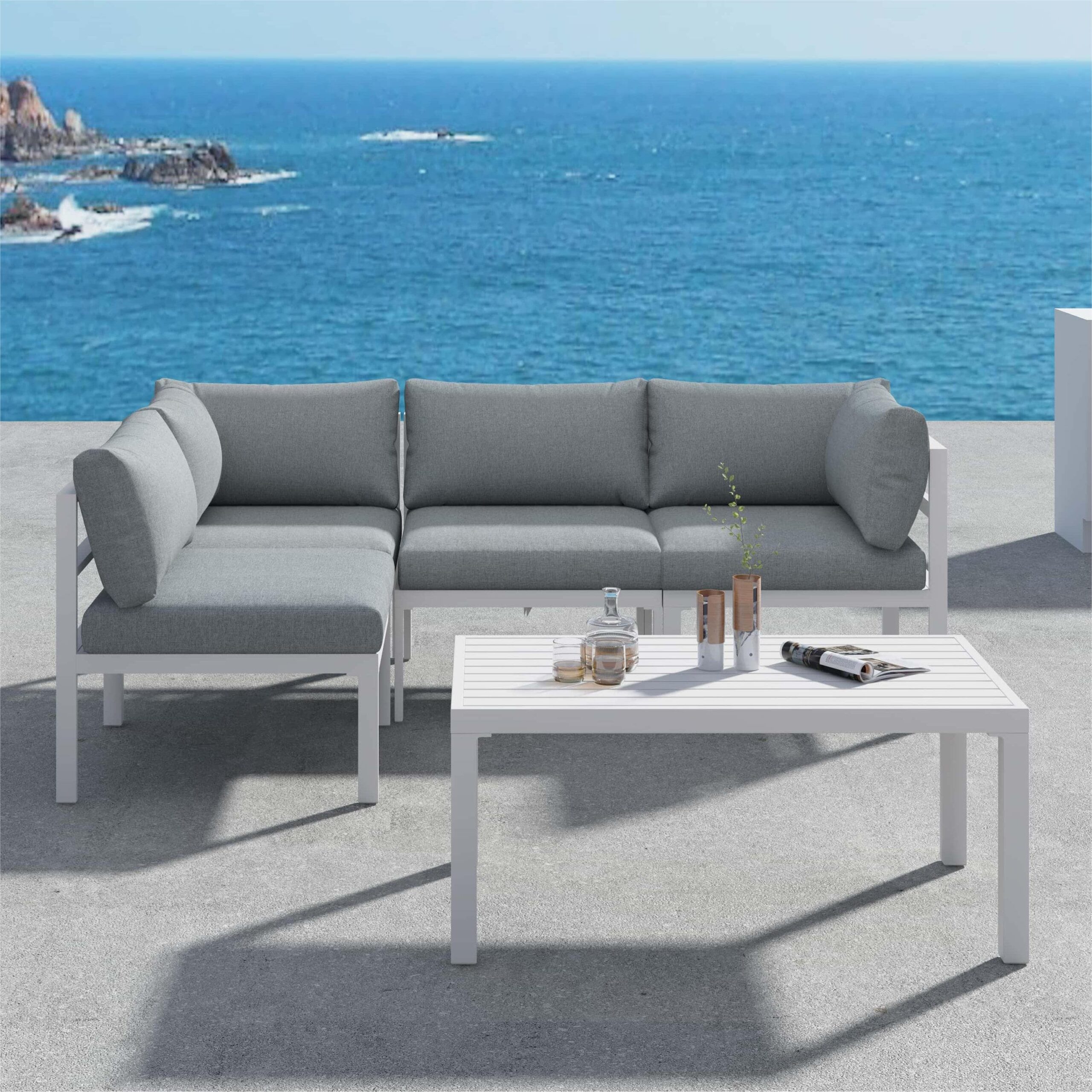 Buy Outdoor White Modern 5 Piece Lounge Set - MyDeal Australia