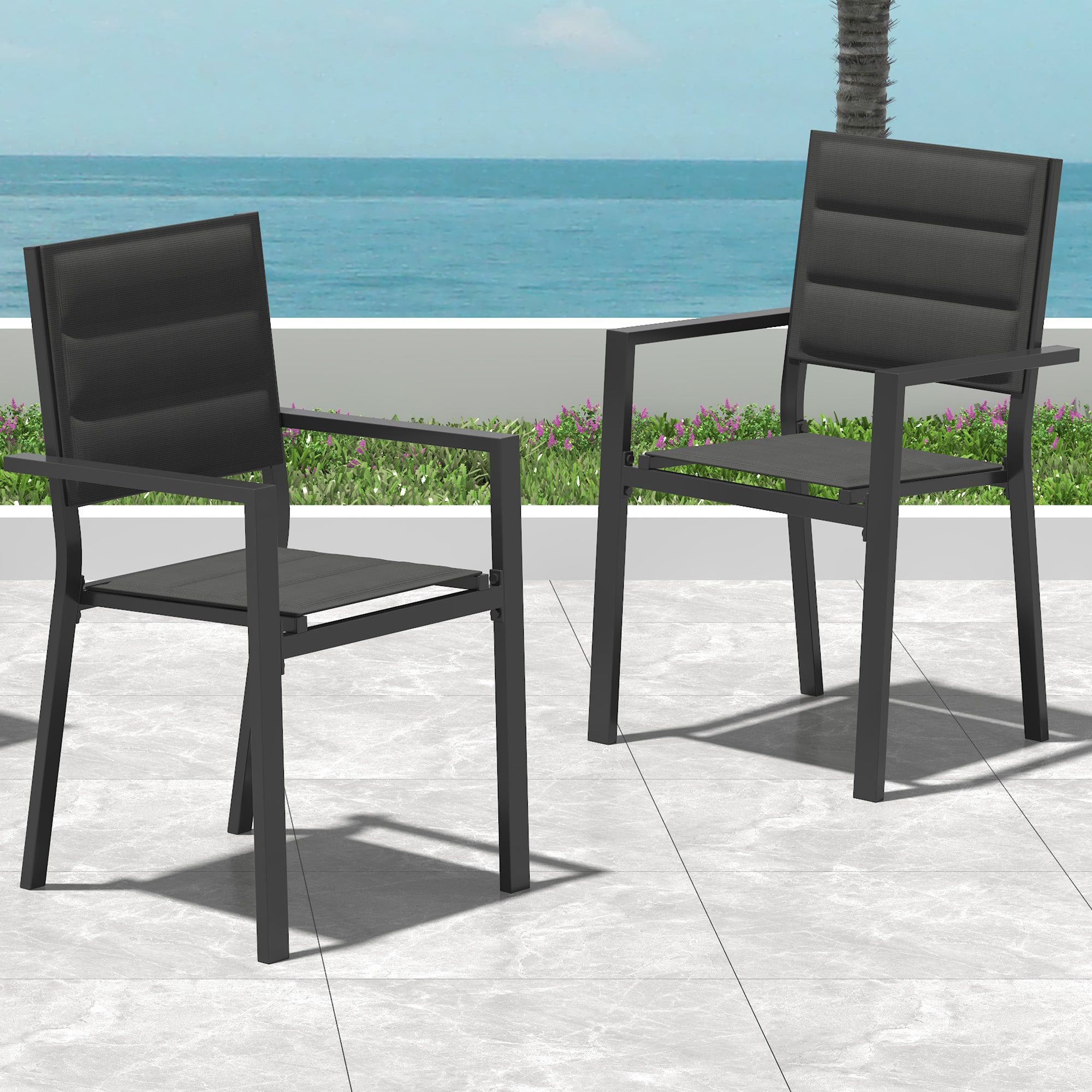Buy Pair of Aluminium John Outdoor Dining Chairs - Charcoal - MyDeal ...